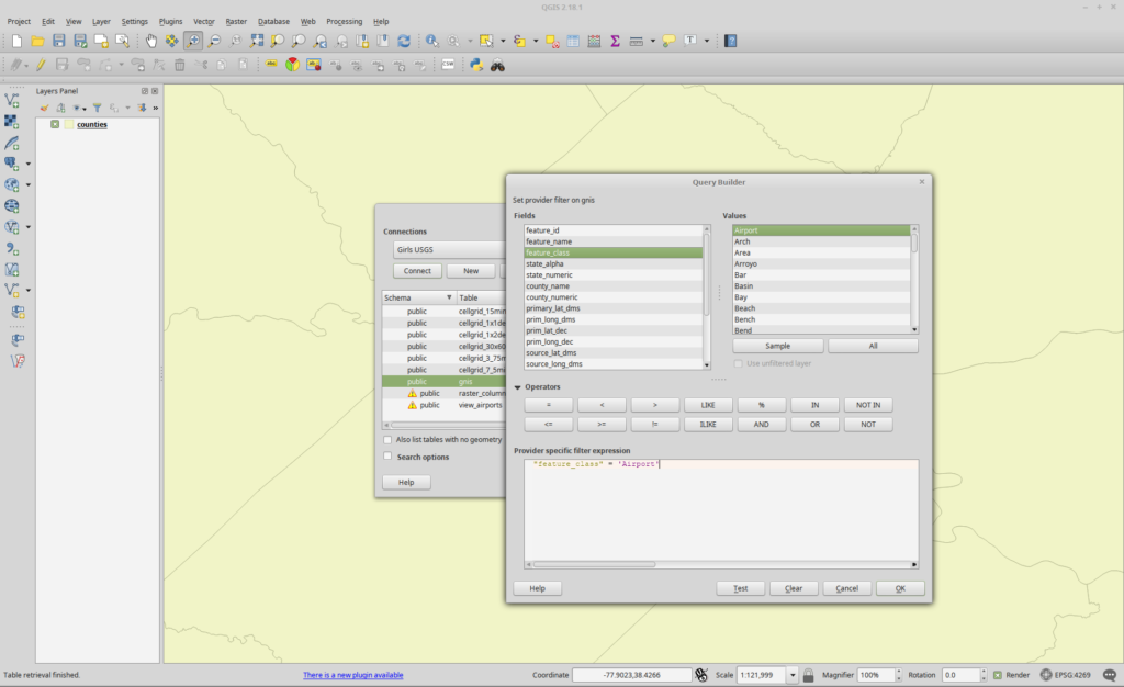 Filtering Data from a Geospatial Database using QGIS | Brian's Geek Blog